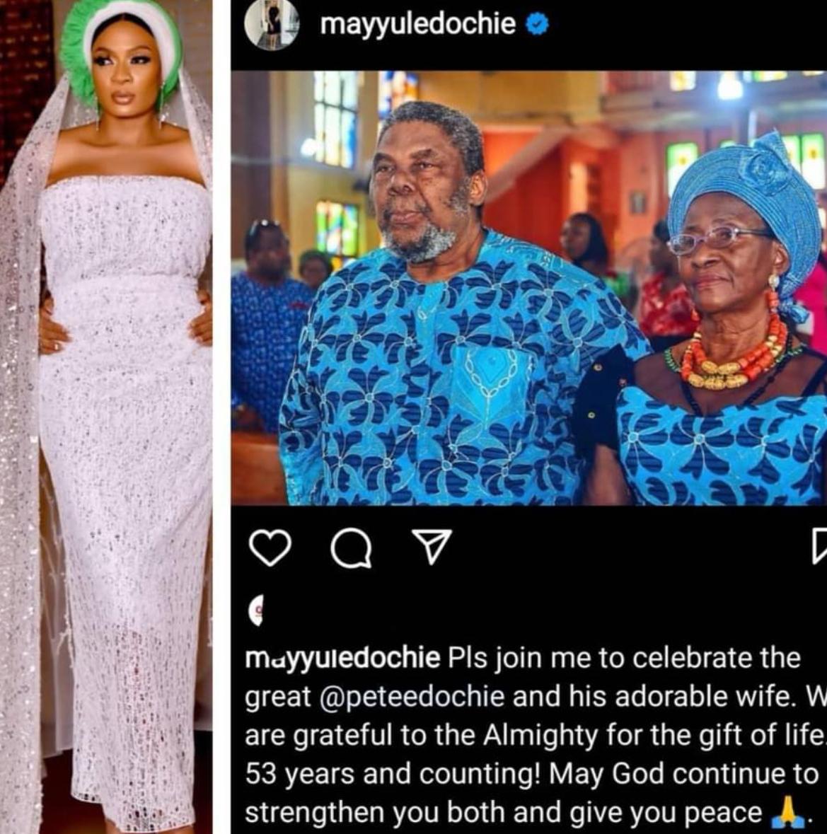 May Celebrates Older Couple, Pete Edochie, Wife On 53rd Wedding ...